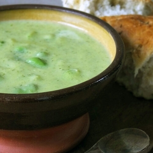 Broad Bean & Courgette Soup with Gouda - Elizabeth's Kitchen Diary