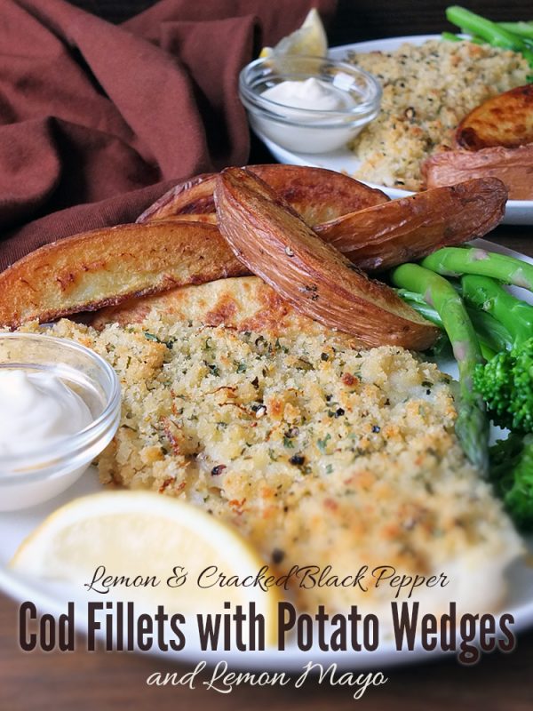 Lemon & Cracked Black Pepper Cod Fillets with Potato Wedges & Lemon ...