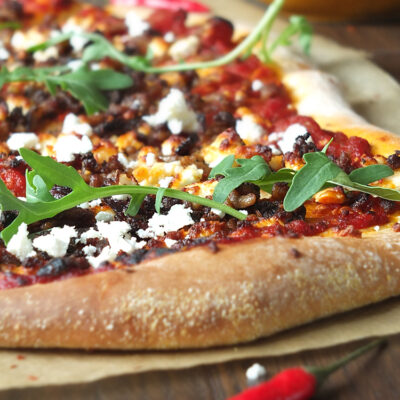 Spicy Lamb Pizza with Feta, Rocket & Yogurt Drizzle - Elizabeth's ...