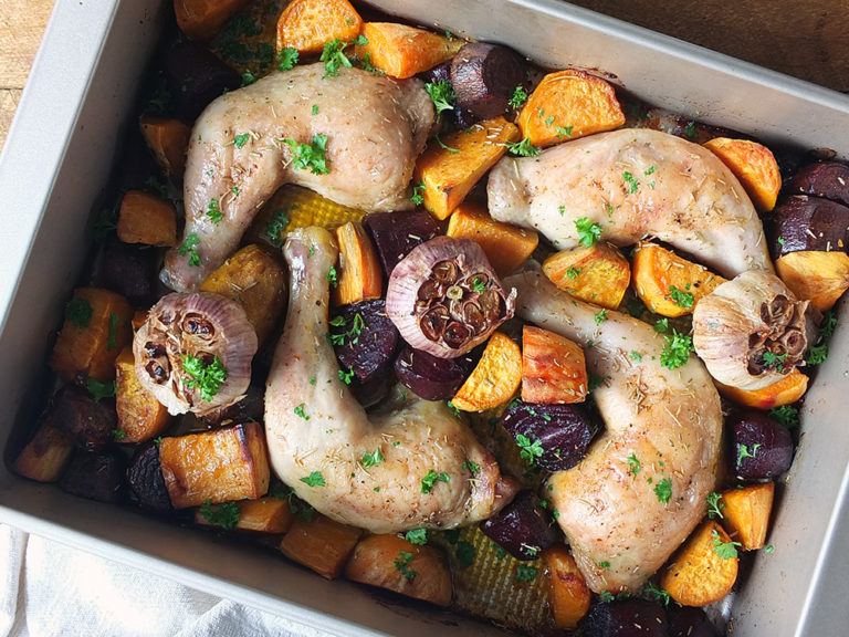 Easy Chicken Tray Bake with Garlic & Rosemary - Elizabeth's Kitchen Diary