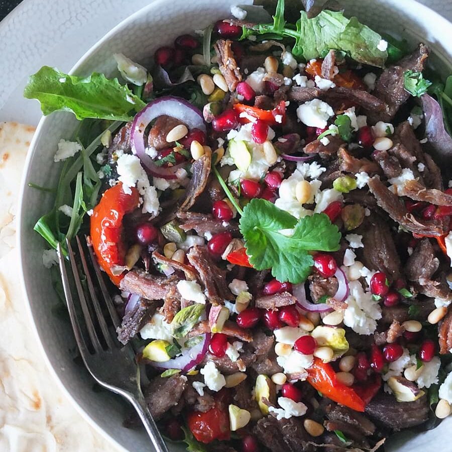 Crispy Lamb Salad with Coriander Vinaigrette - Elizabeth's Kitchen Diary