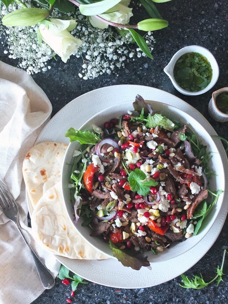 Crispy Lamb Salad with Coriander Vinaigrette - Elizabeth's Kitchen Diary