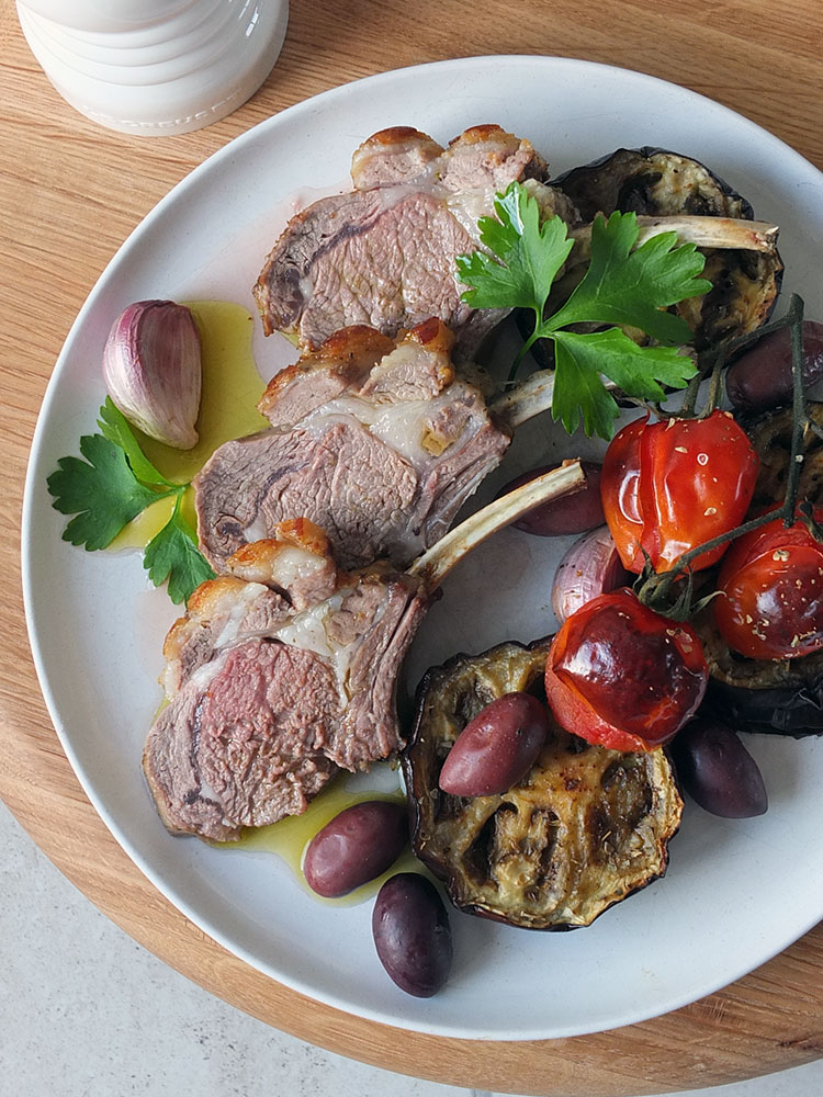Tray-baked Rack of Lamb with Mediterranean Veg & Mint Olive Oil ...