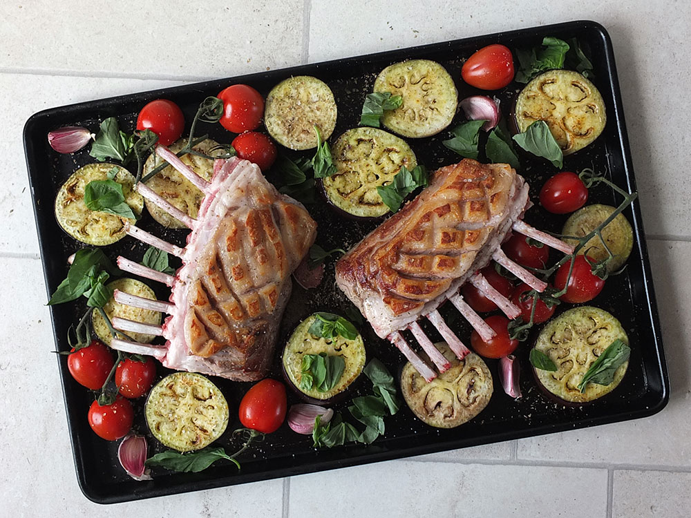 Tray-baked Rack of Lamb with Mediterranean Veg & Mint Olive Oil ...
